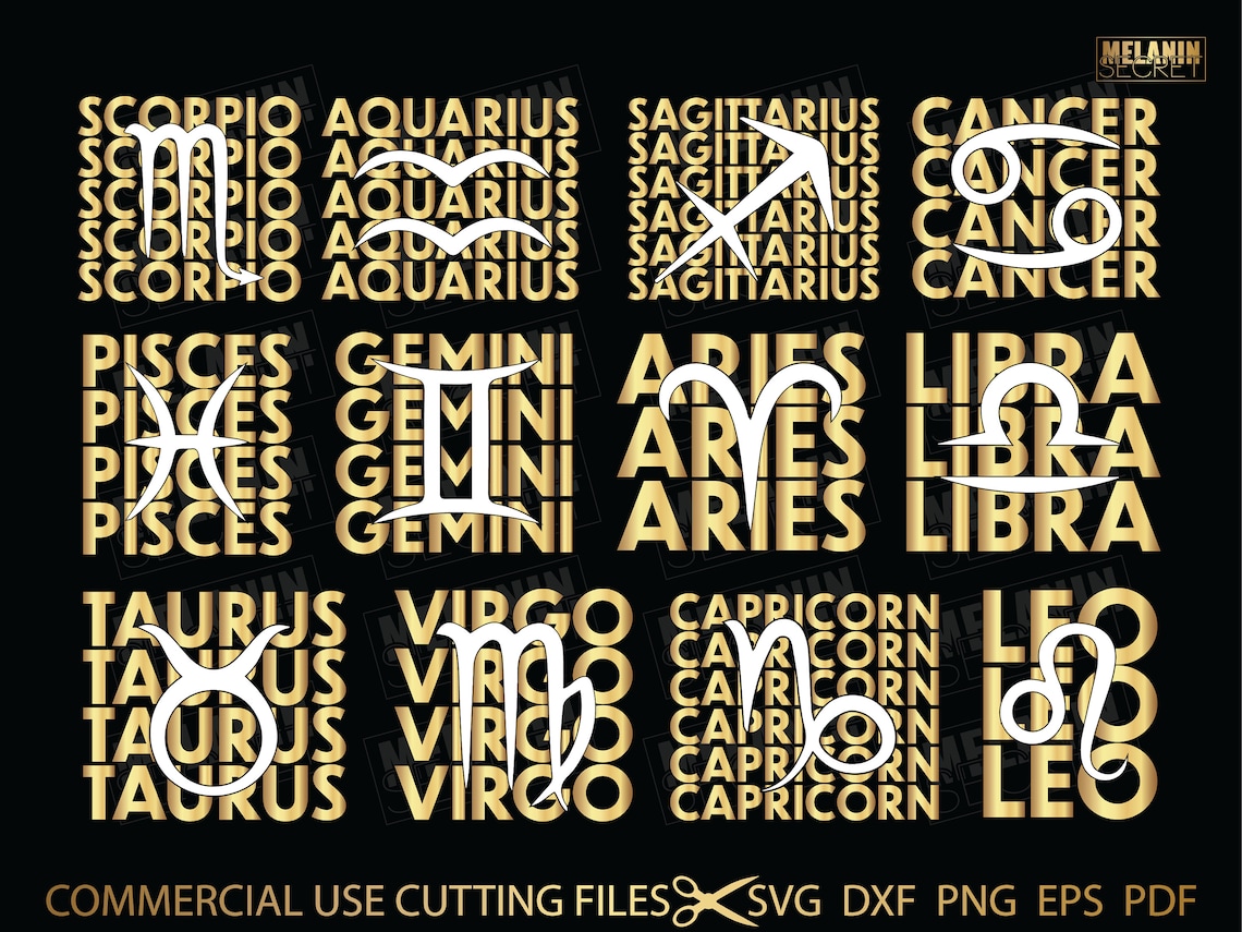 Zodiac Bundle SVG Horoscope Svg 12 Zodiac Designs Svg Black - Etsy