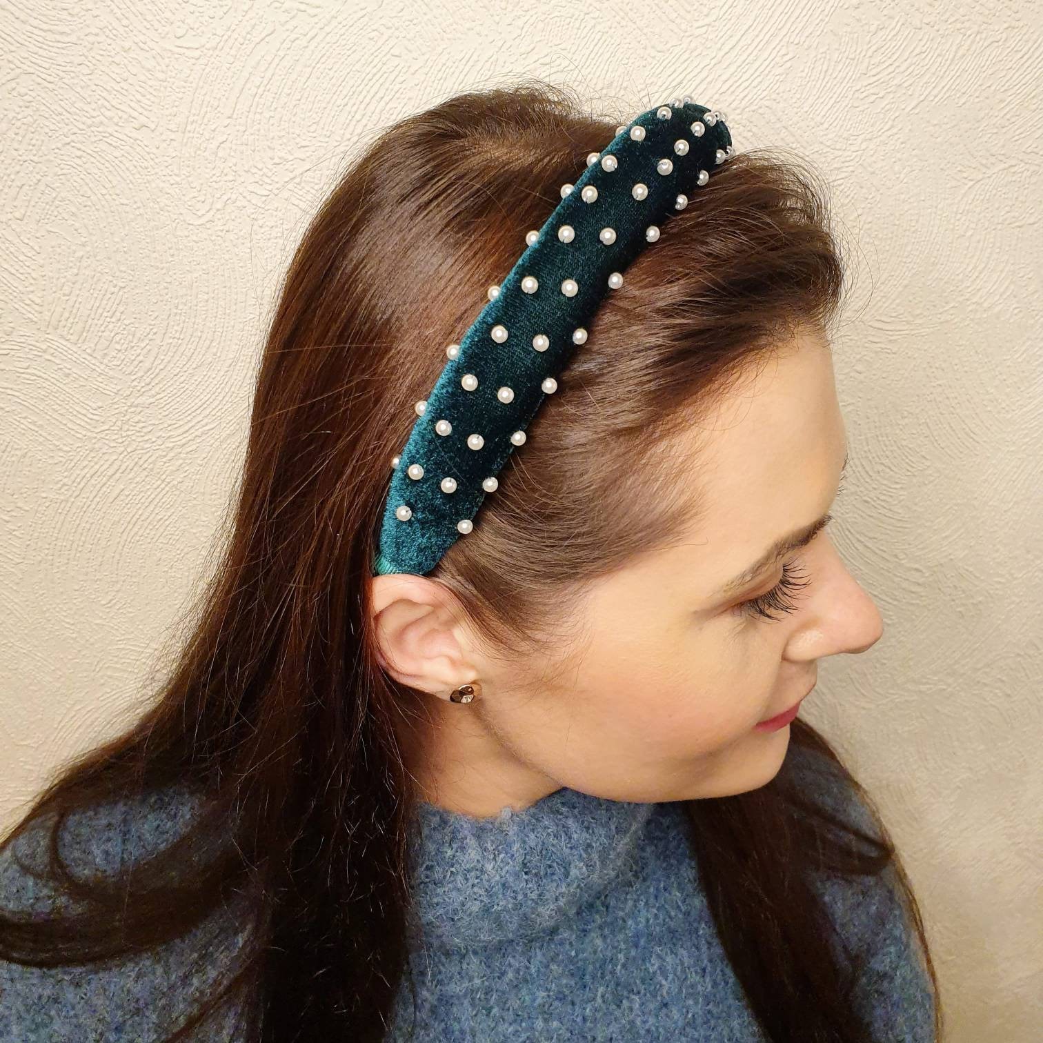 Green Beaded Hairband For Women Sew On Beads Headband Padded Etsy