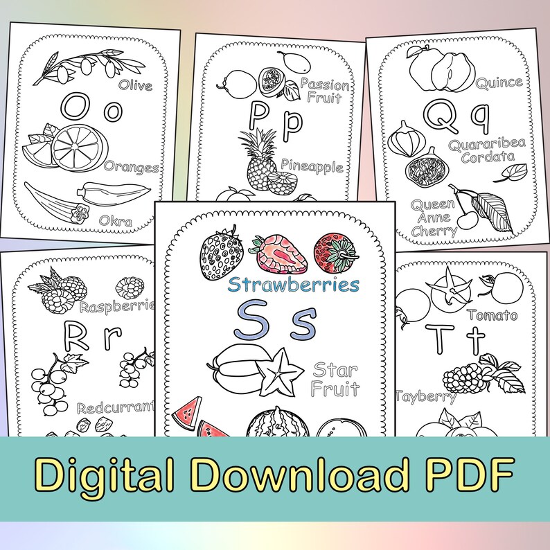 Alphabet Coloring Pages A to Z Fruits Coloring Book Alphabet - Etsy