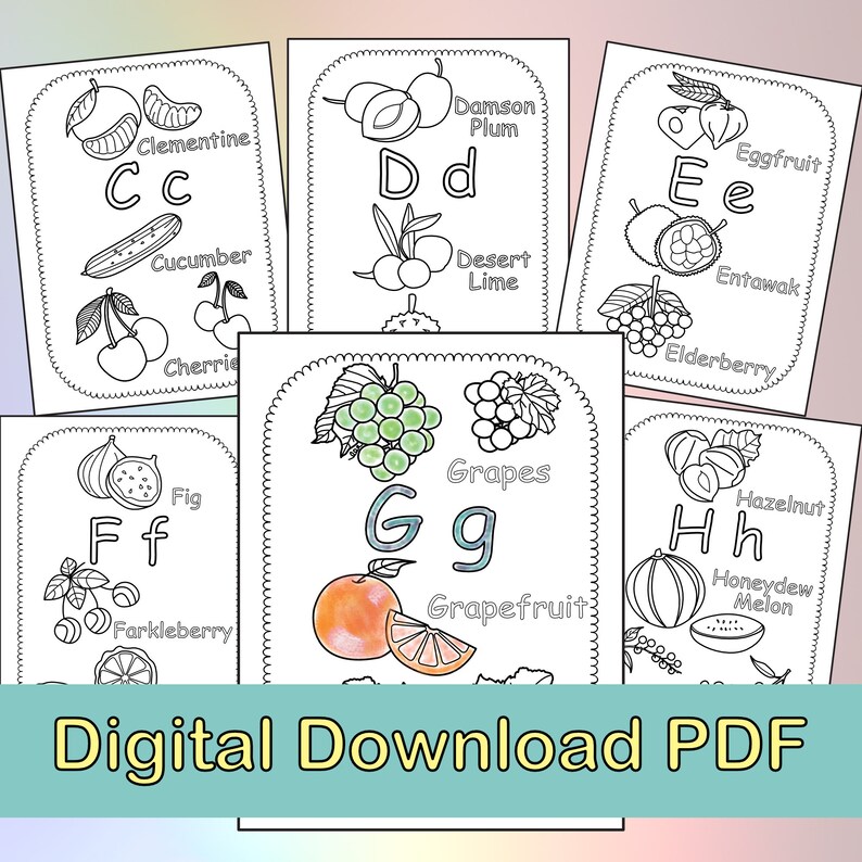 Alphabet Coloring Pages A to Z Fruits Coloring Book Alphabet - Etsy