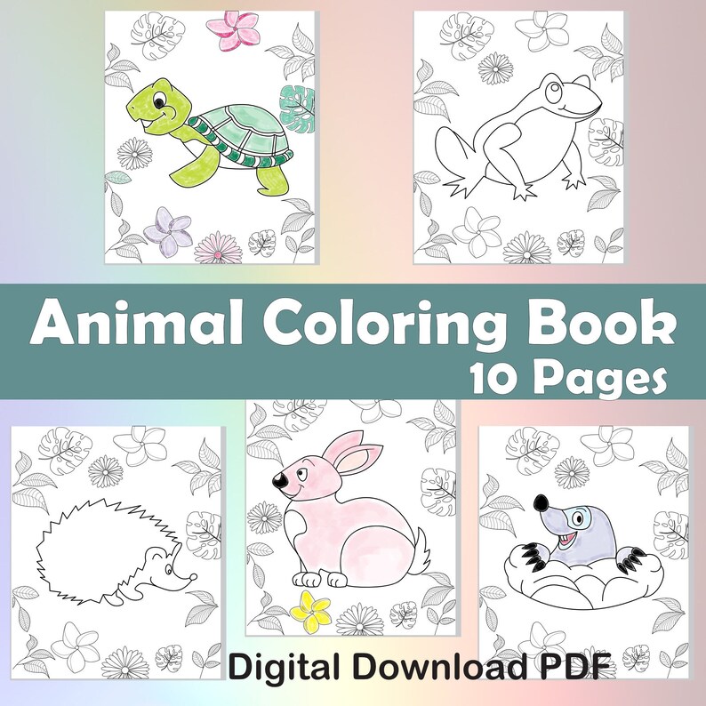 Printable Cute Animals Coloring Pages for Kids, 10 Coloring Pages ...