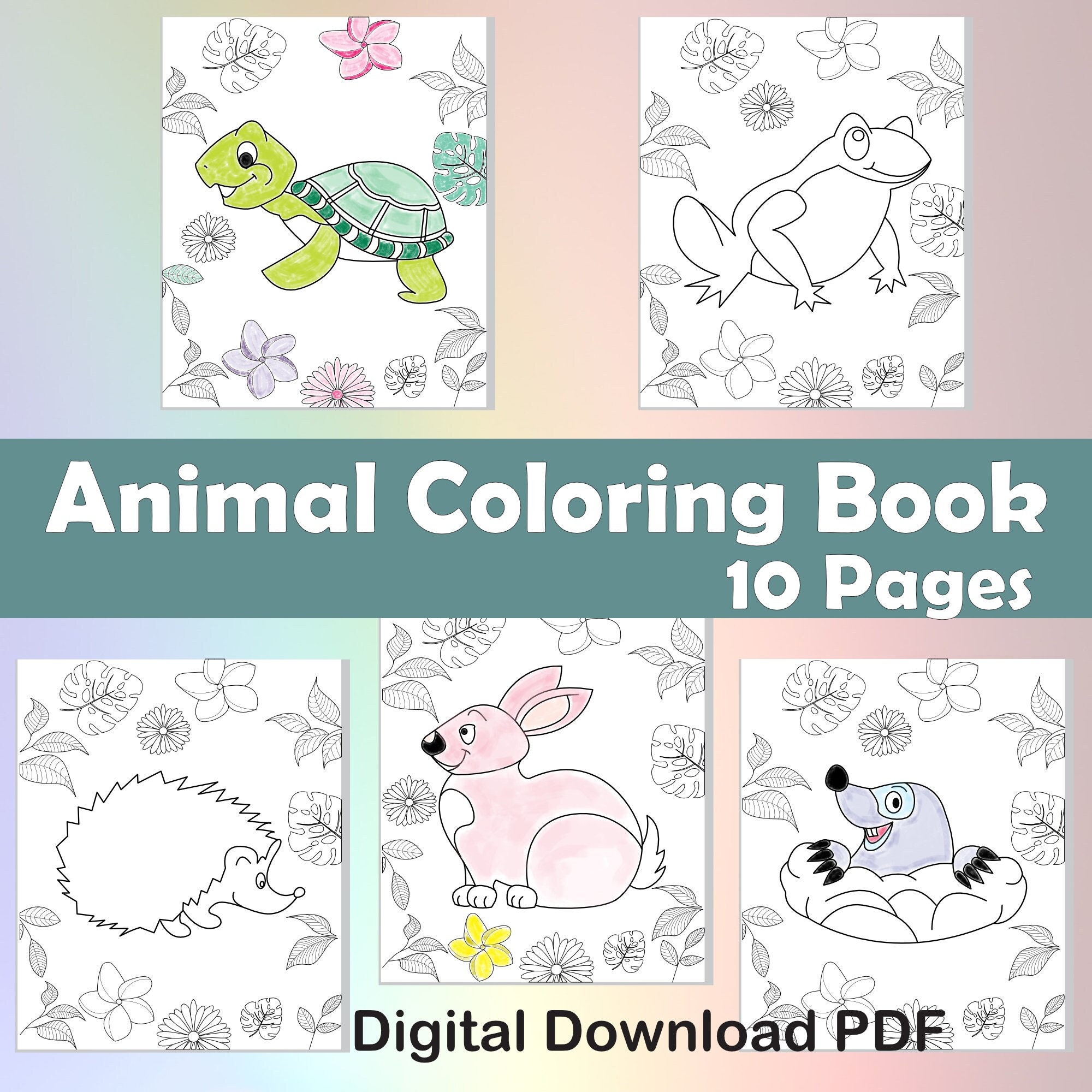 Printable Cute Animals Coloring Pages for Kids, 10 Coloring Pages ...