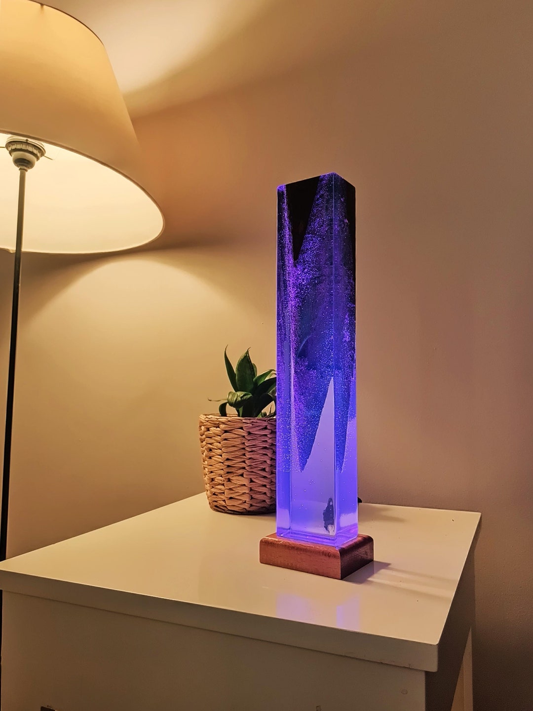 Transparent Epoxy Resin Lamp, Standing Tall Wooden Lamp for Nightstand ...