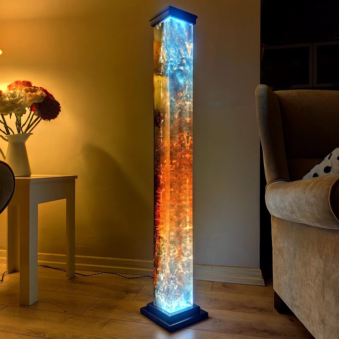 Monolith Resin Wood Floor Lamp: Handmade LED Accent Lighting - Etsy