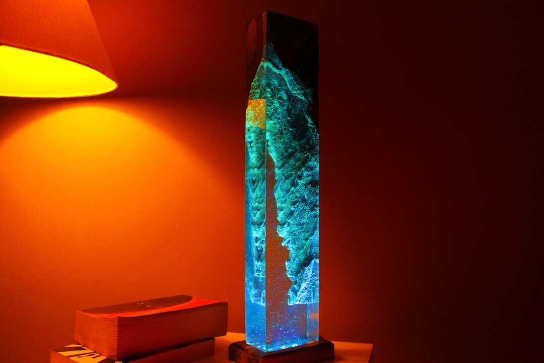 Horizon Epoxy Resin Lamp: Handmade Oak Wood Nightstand Light - Etsy