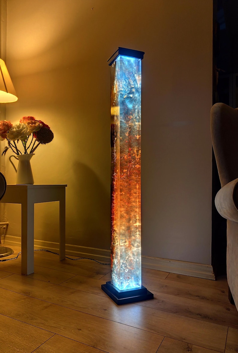 Monolith Resin Wood Floor Lamp: Handmade LED Accent Lighting - Etsy