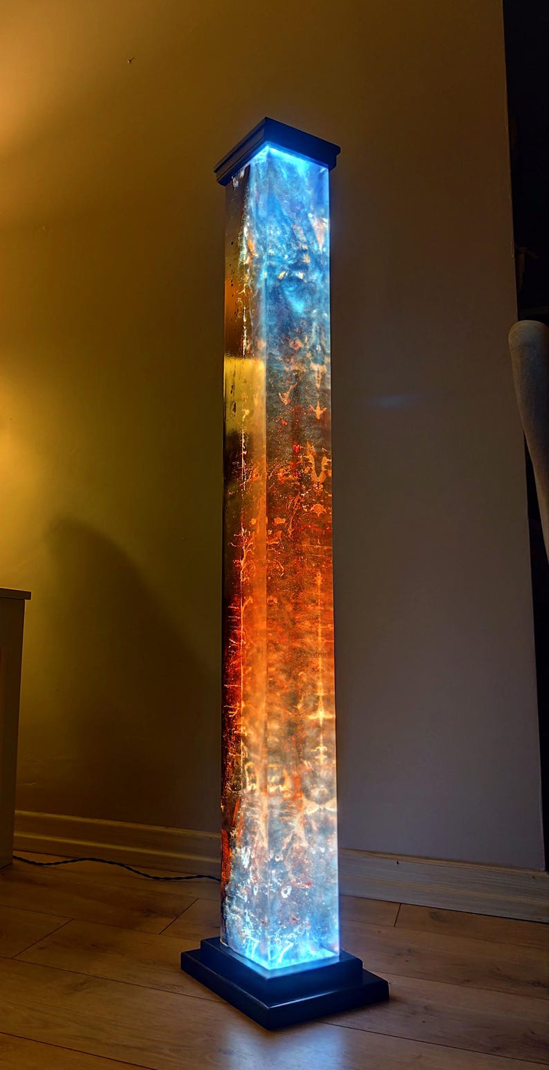 Monolith Resin Wood Floor Lamp: Handmade LED Accent Lighting - Etsy