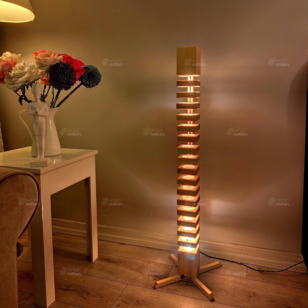 Handmade Decorative Echelon Wood Floor Lamp: Modern Standing Light - Etsy