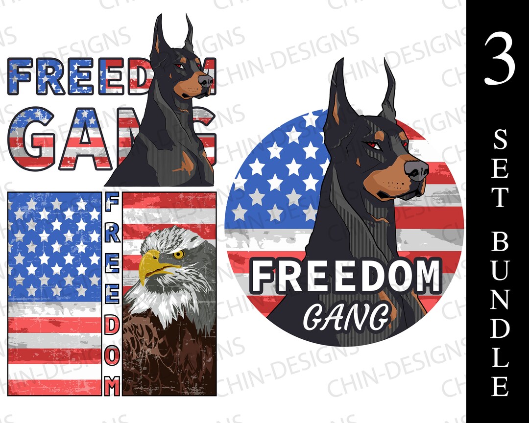 3 Set Bundle American Flag Animal FREEDOM, Egle, Doberman, Sublimation ...