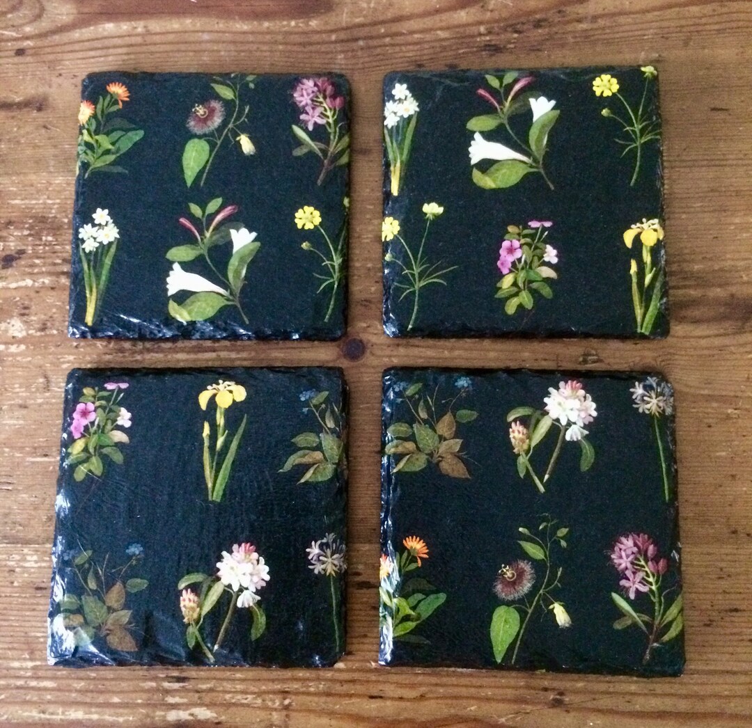Set of 4 Dark Floral Decoupaged Slate Coasters - Etsy.de