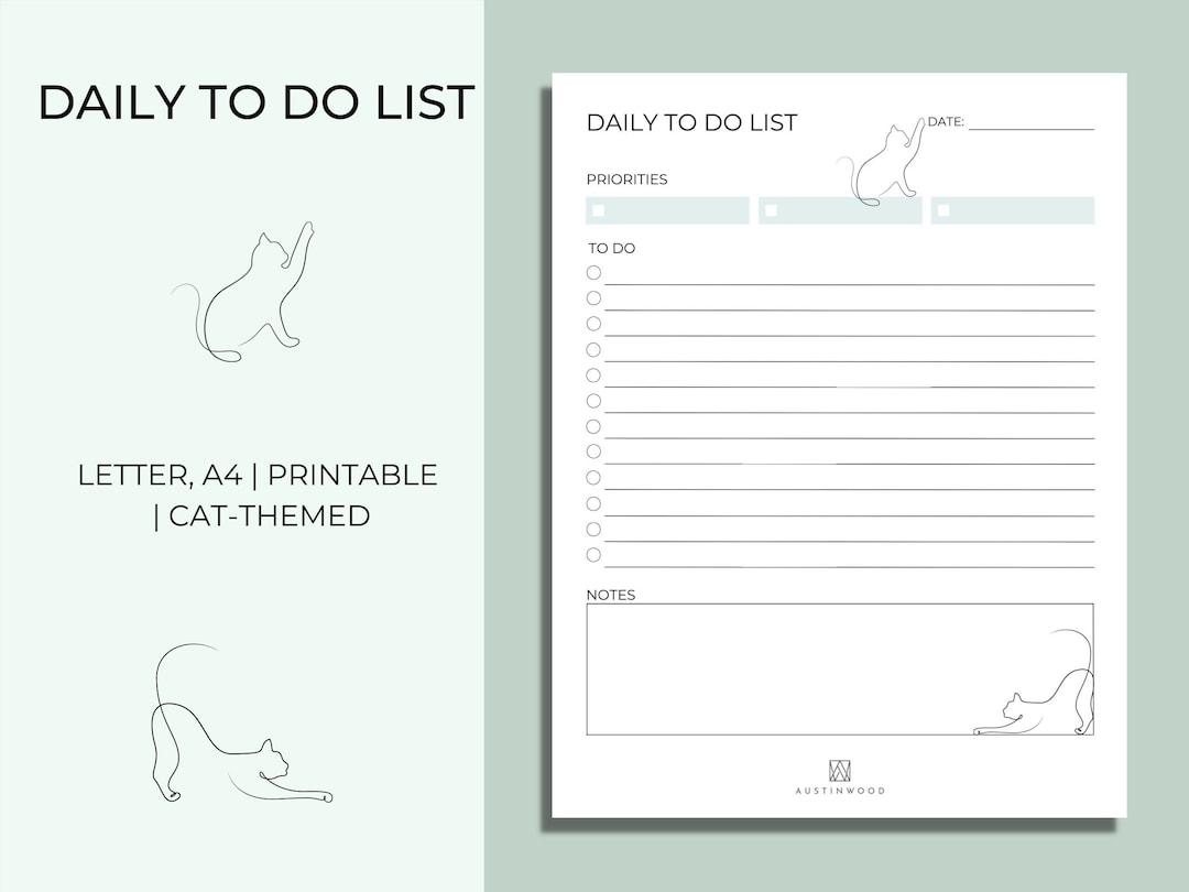 Cat-themed Daily to Do List | Instant Download Printable Planner | Cat ...