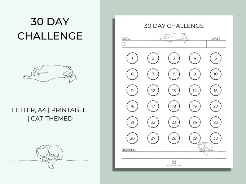 30 Day Challenge Printable Cute Cat Progress Tracker Habit - Etsy Canada