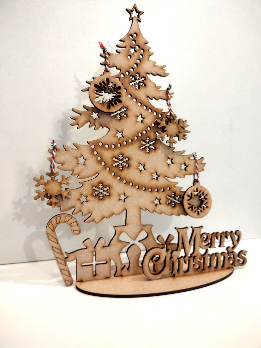 Blank Craft Kit Laser Cut Wooden MDF Christmas Tree With Baubles and ...