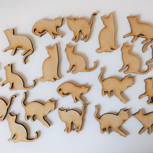 032 20 Wooden Cat Shapes Craft Shapes Blank Scrapbook - Etsy