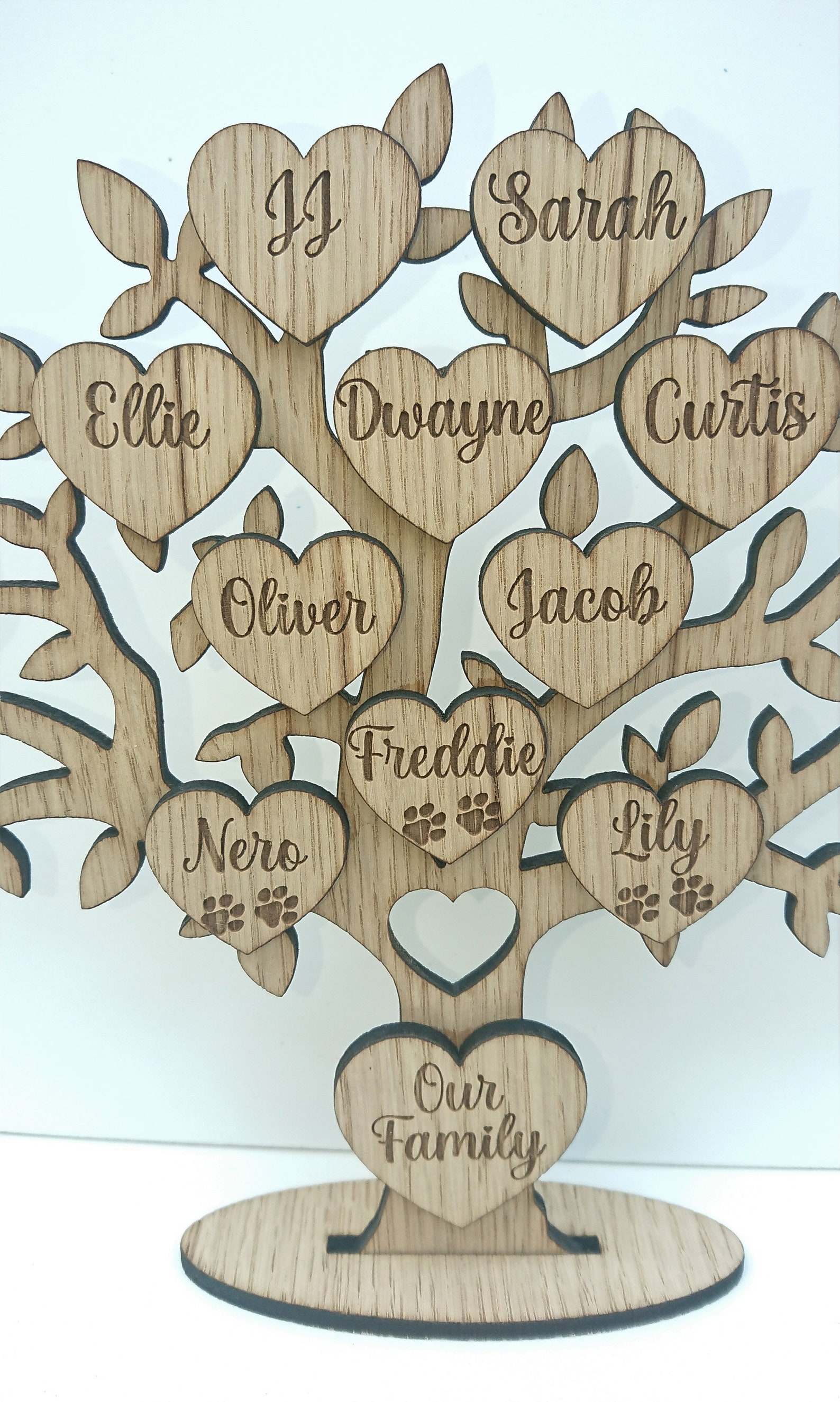 Wooden Oak Family Tree With Up To Ten Personalised Hearts | Etsy