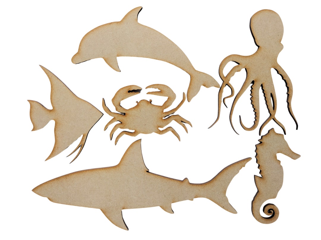 034 Wooden Sea Life, Creatures Set of Six Craft Shapes, Blank ...