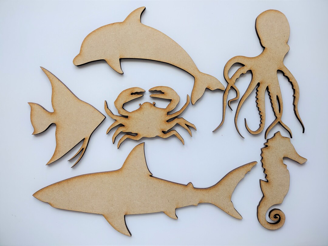 034 Wooden Sea Life Creatures Set of Six Craft Shapes Blank - Etsy UK