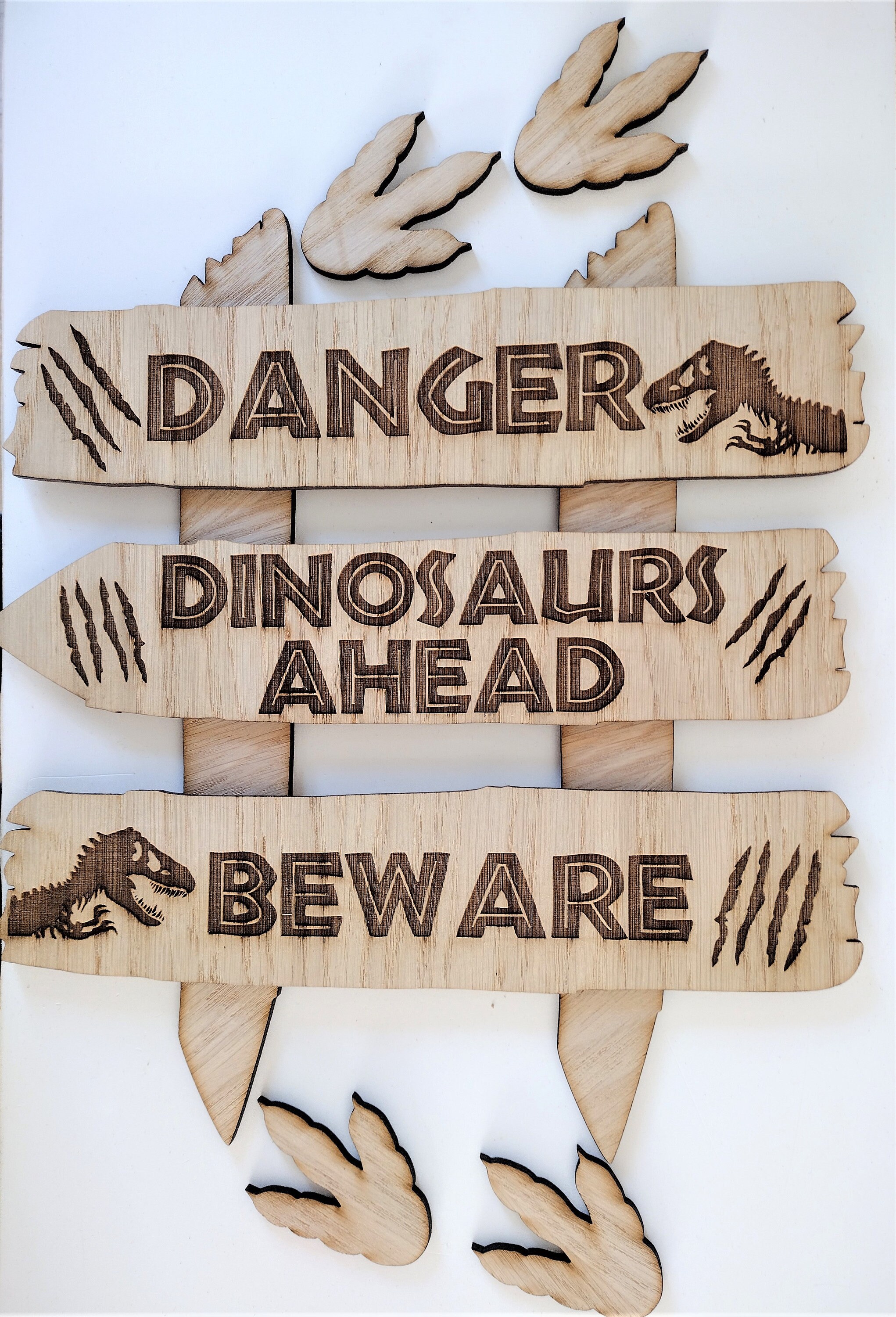 Wooden Oak Veneer Dinosaur Sign Beware Danger Dinosaurs | Etsy