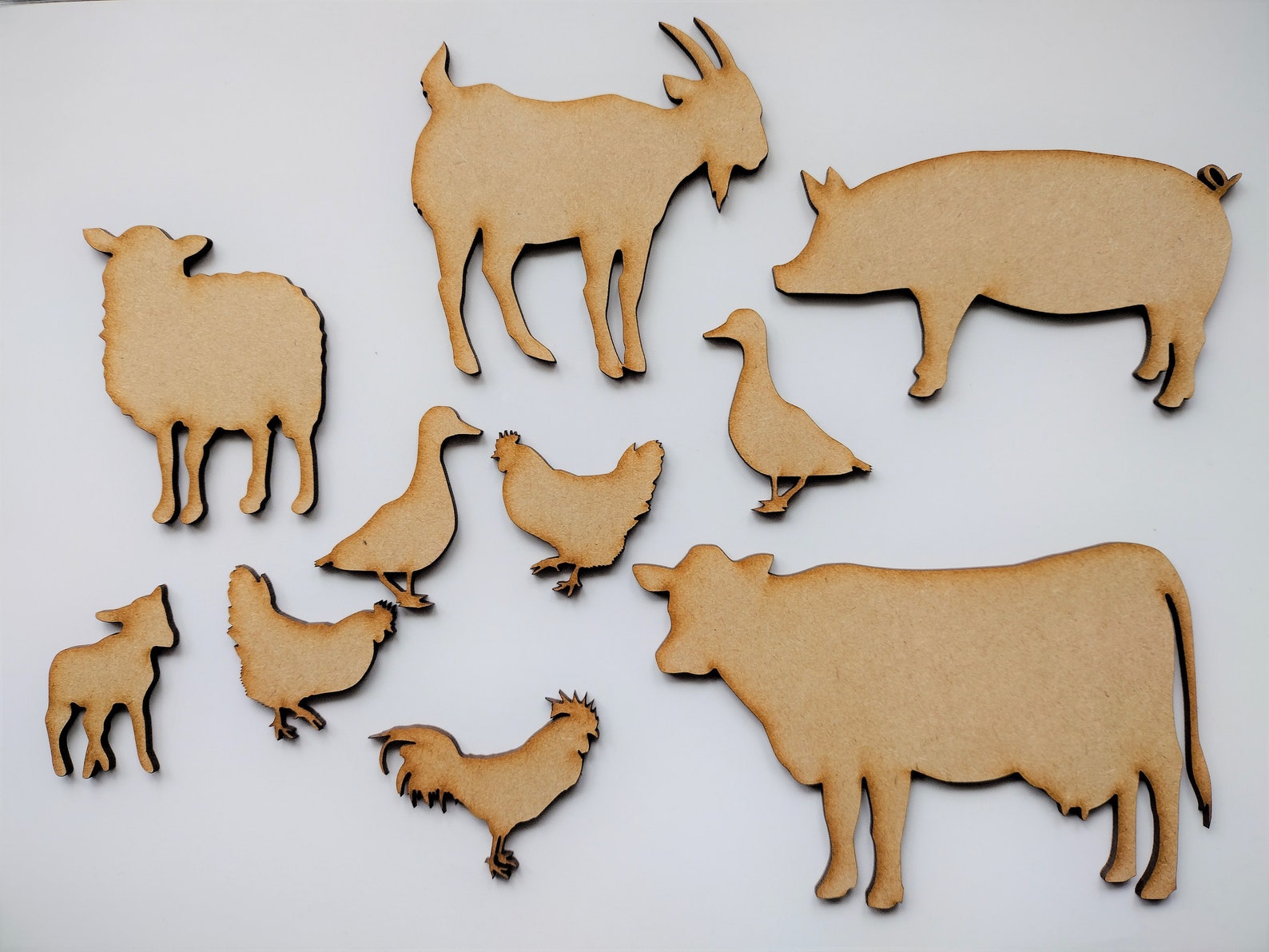 086 Wooden Set of Ten Farm Animals Craft Shapes Blank - Etsy UK