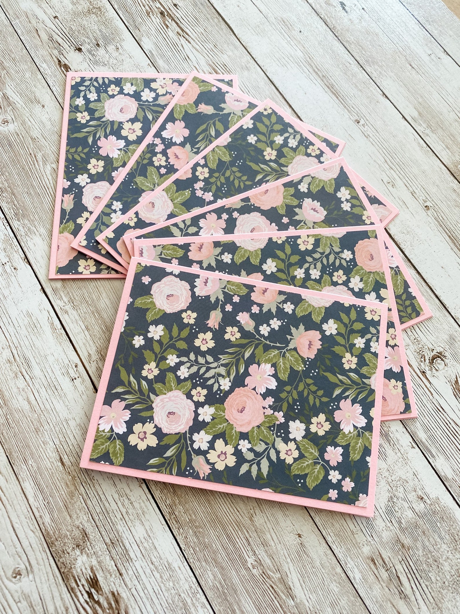 Flower Note Cards 6 ct. Floral Card Set Pink Flower Cards | Etsy