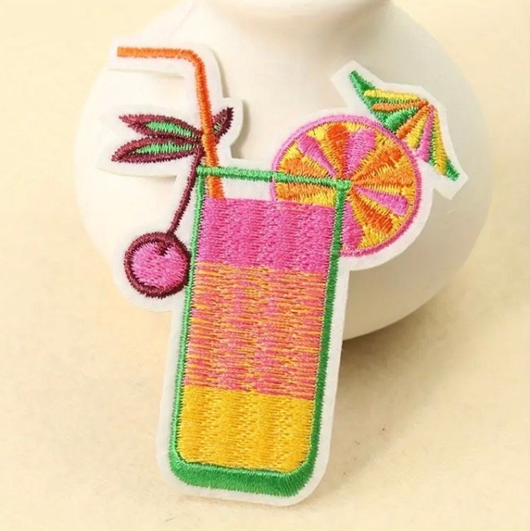 Tropical Drink Embroidered Iron on Patches, Alcohol Drink Patch, Fruity ...