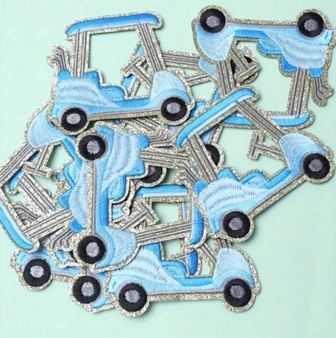 Blue Golf Cart Embroidered Iron on Patch, Mens Golf Patch, Golfer Patch ...