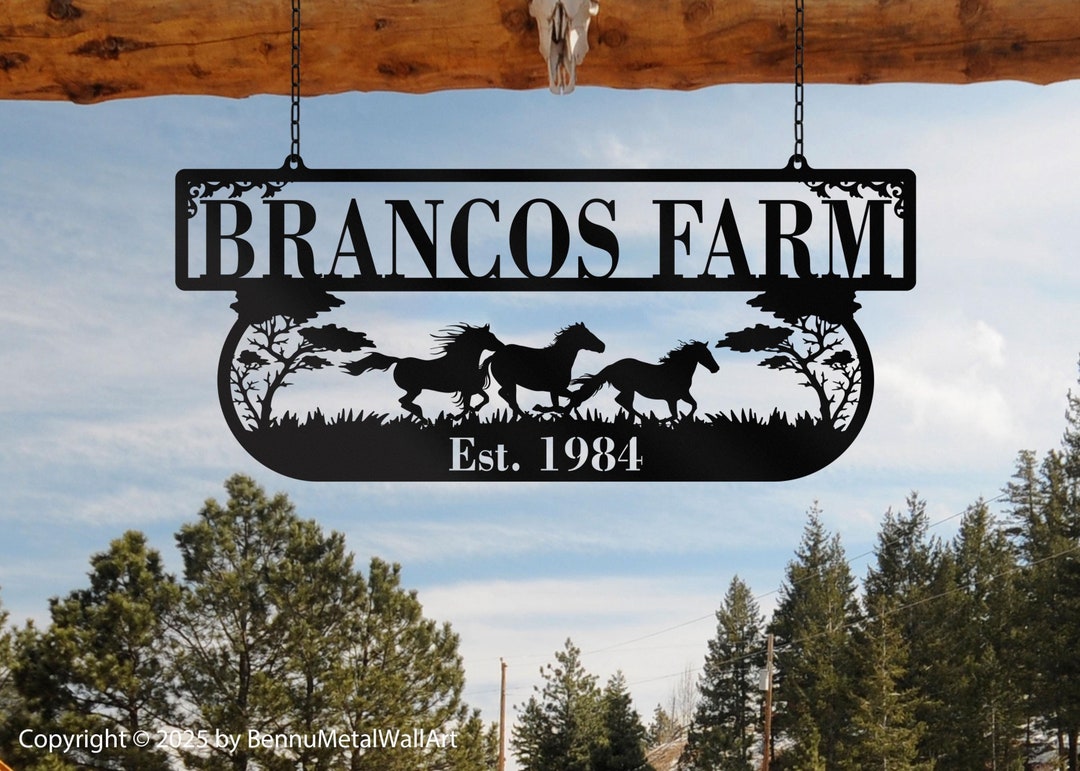 Western Style Horse Farm Sign, Horse Ranch Metal Wall Plaque Custom ...