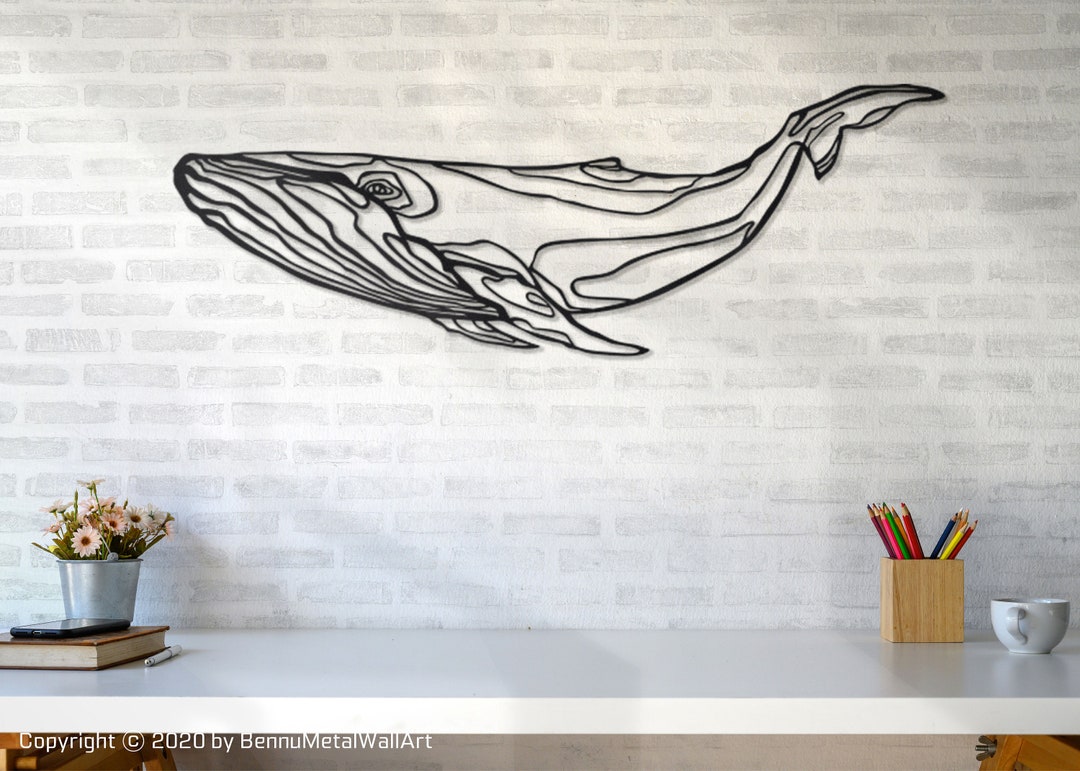 Whale Metal Wall Art, Large Whale Silhouette Wall Hanging, Minimalist ...