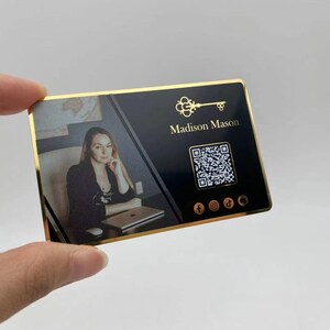 Gold Metal Business Cards With QR Code: Engraved Stainless Steel - Etsy