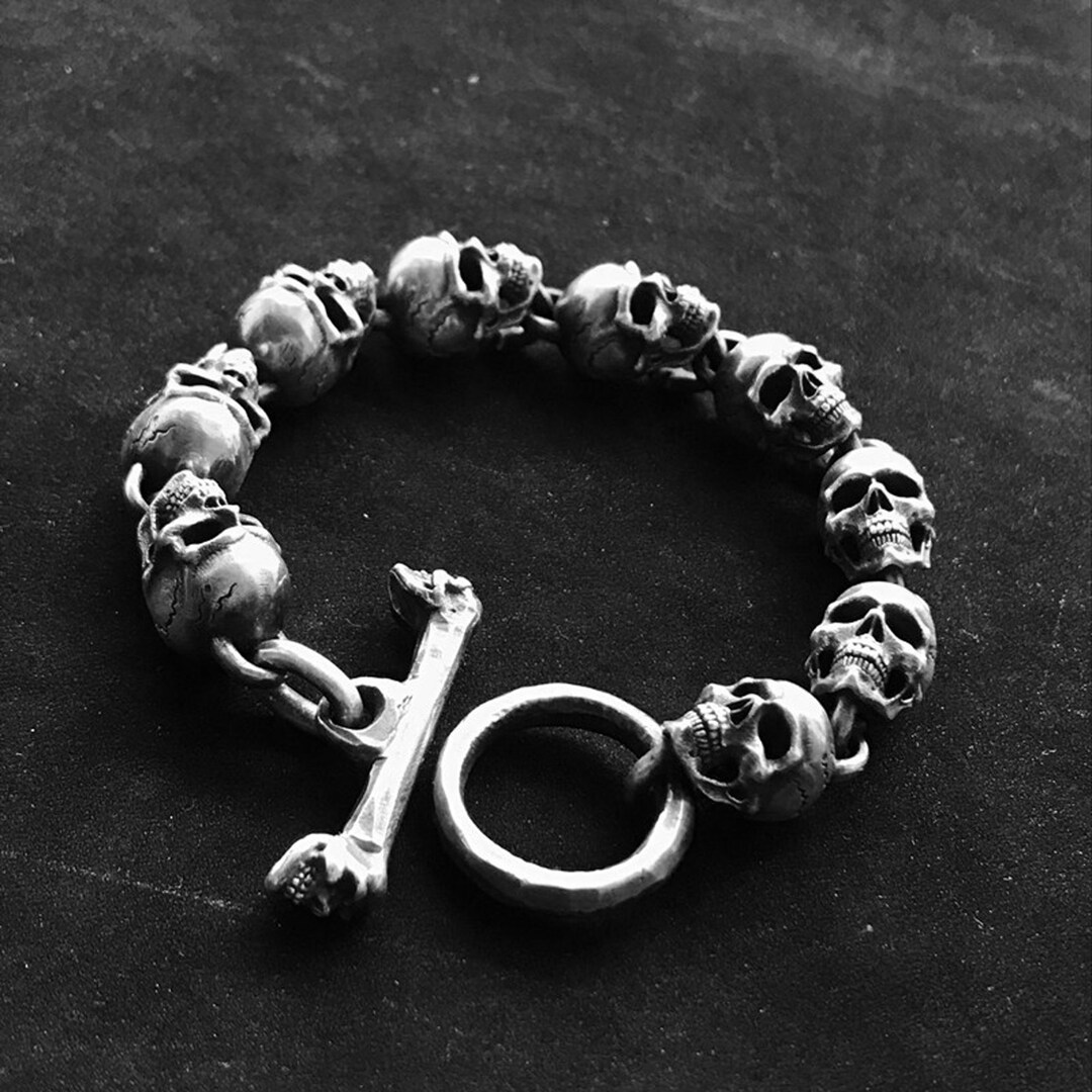 Skull Bracelet | Terminator Skull Silver Bracelet - Unique Men's 925 ...