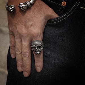 Skull Ring - Texture Standard Half Jaw Silver Mens Skull Biker Masonic ...