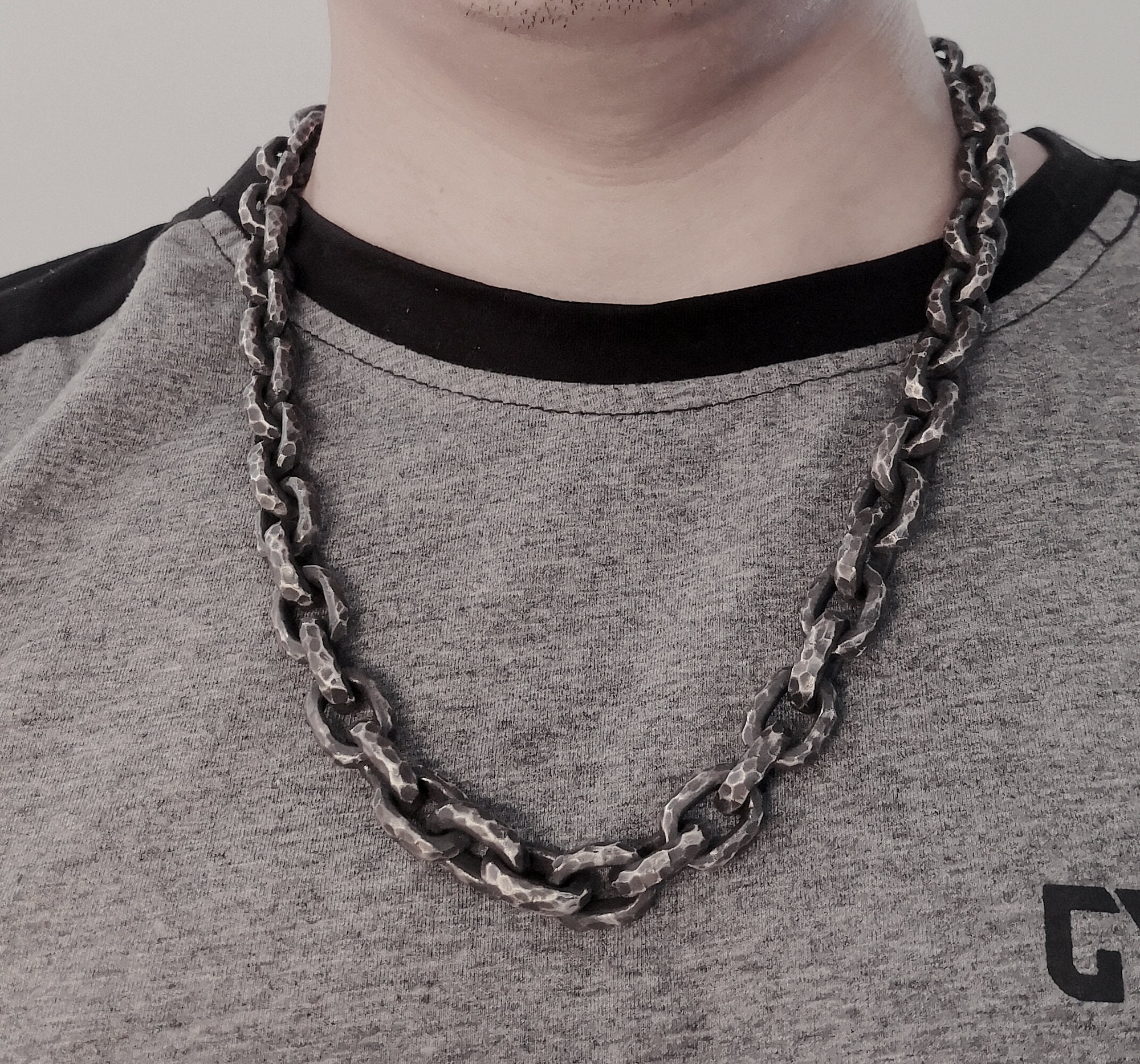 Chain of knife marks 925 Silver War damage Necklace mens | Etsy