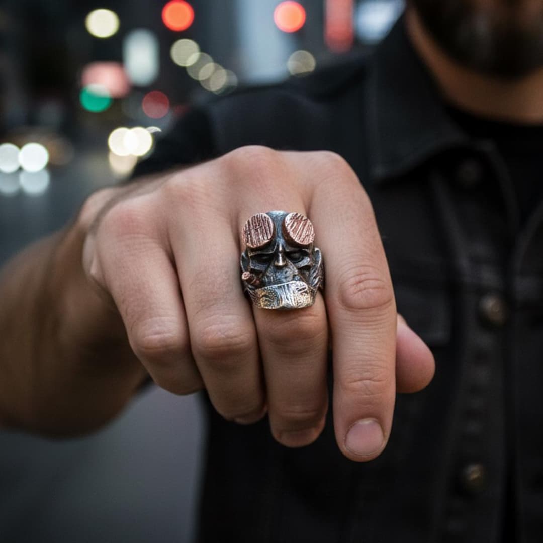 Handcrafted Sterling Silver Hellboy Ring: Copper Horns, Dark Comics ...
