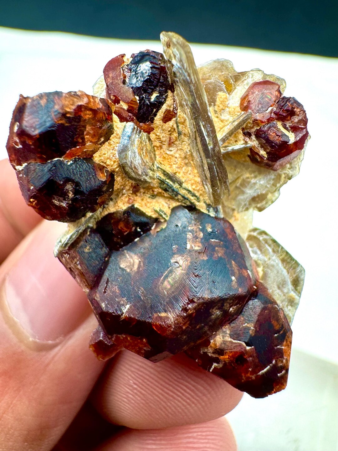 Natural Etched Spessertine Garnet With Muscovite on Matrix Specimen ...