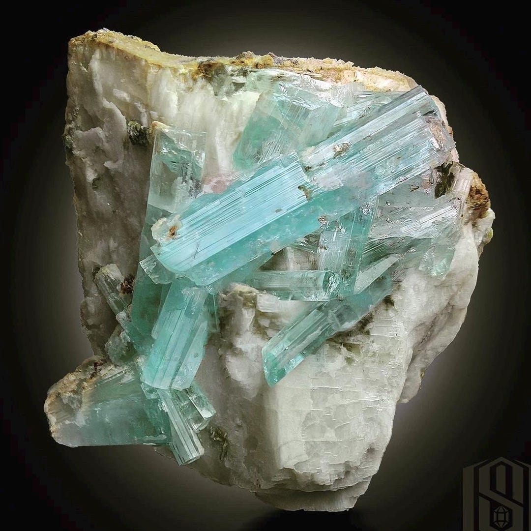 303 Gram Natural Aquamarine Crystal Cluster on Matrix , Mineral ...