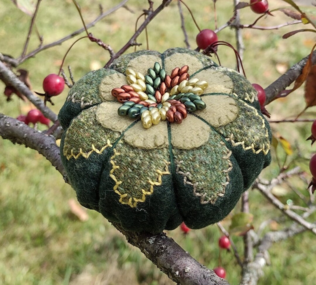 Embroidered Wool Pin Cushion: Tomato Style, Beaded Pinwheel Center ...