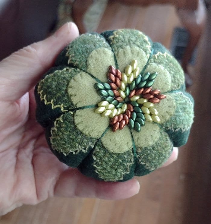 Embroidered Wool Pin Cushion: Tomato Style, Beaded Pinwheel Center ...