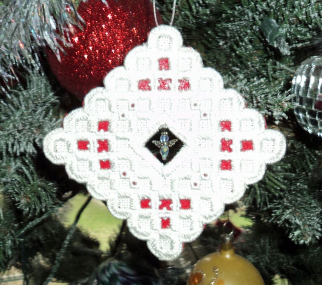 Ornament FLOATING ANGEL Hardanger Embroidery Hand Stitched in Cotton ...