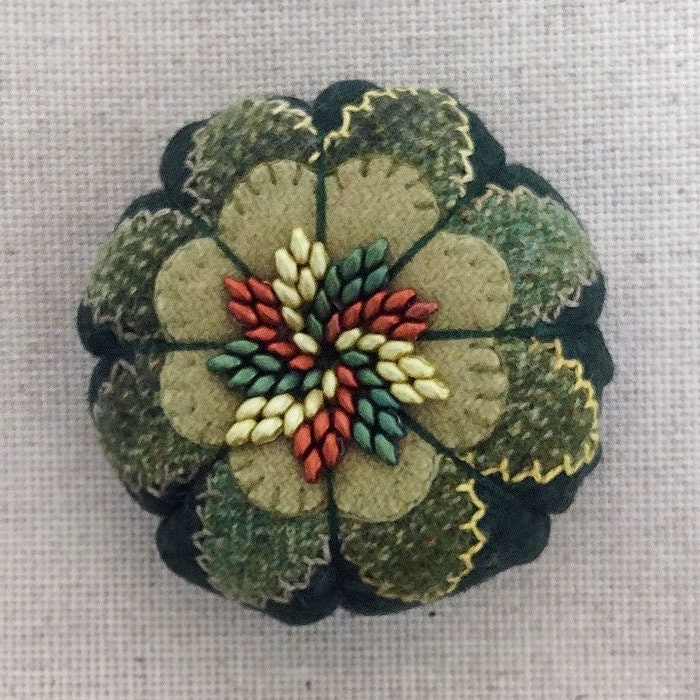 Embroidered Wool Pin Cushion: Tomato Style, Beaded Pinwheel Center ...