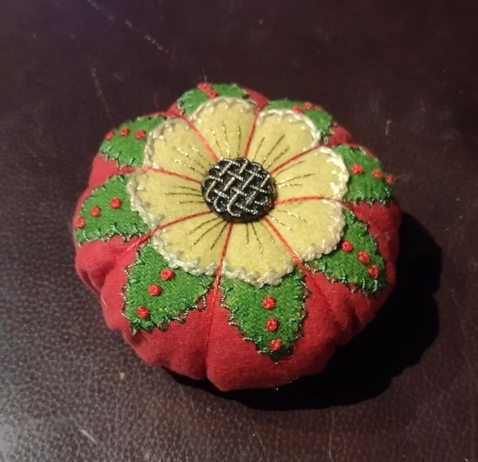 Embroidered Wool Pin Cushion - Tomato Style, Original Design, Ground ...