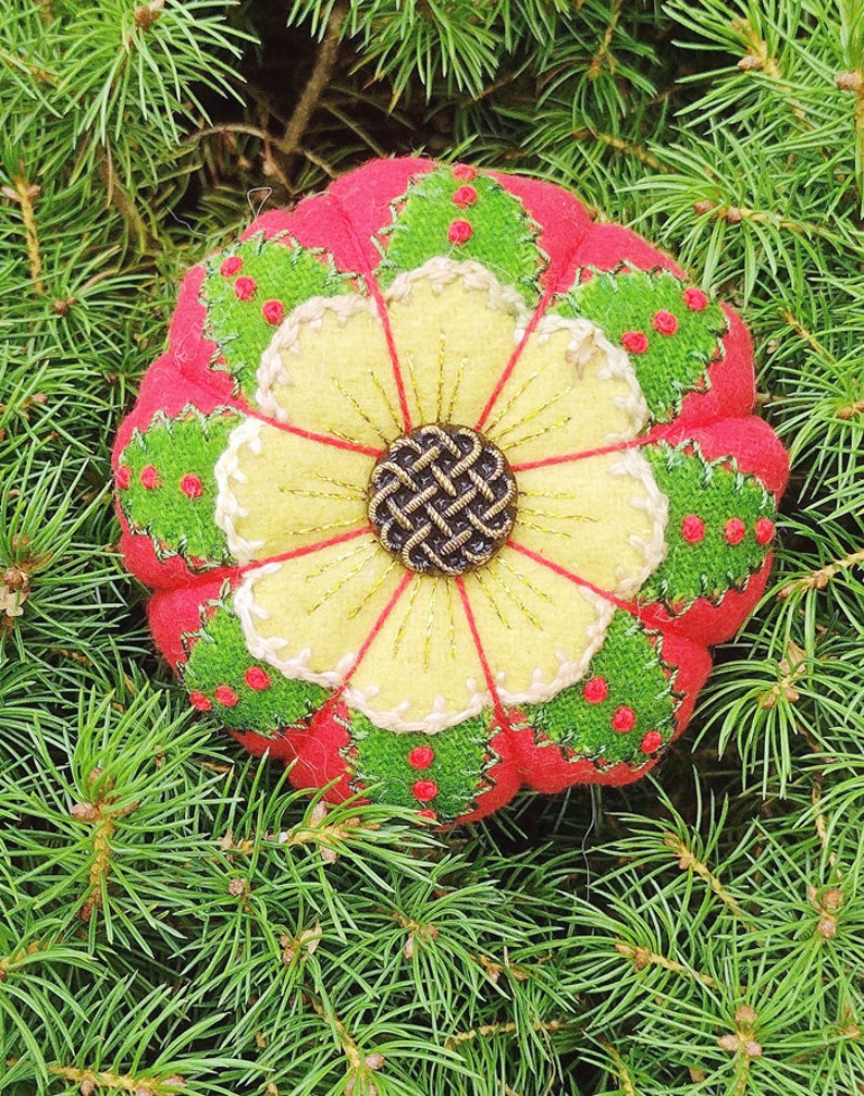 Embroidered Wool Pin Cushion - Tomato Style, Original Design, Ground ...