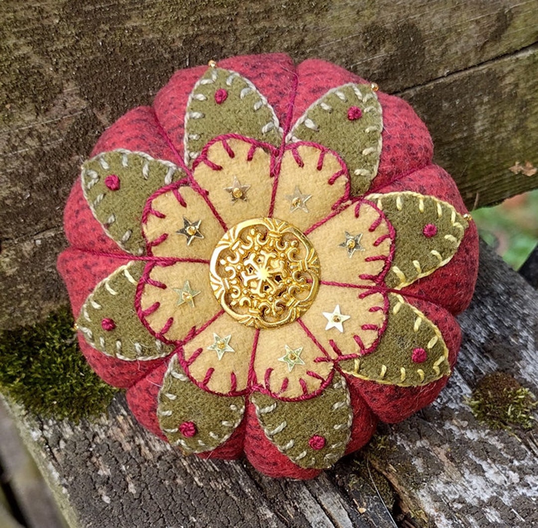 Embroidered Wool Pin Cushion - Tomato Style, Original Design, Ground ...