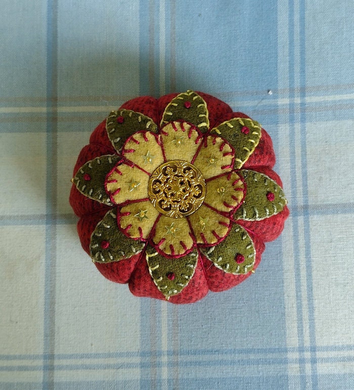 Embroidered Wool Pin Cushion - Tomato Style, Original Design, Ground ...