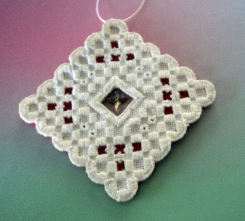 Ornament FLOATING ANGEL Hardanger Embroidery Hand Stitched in Cotton ...