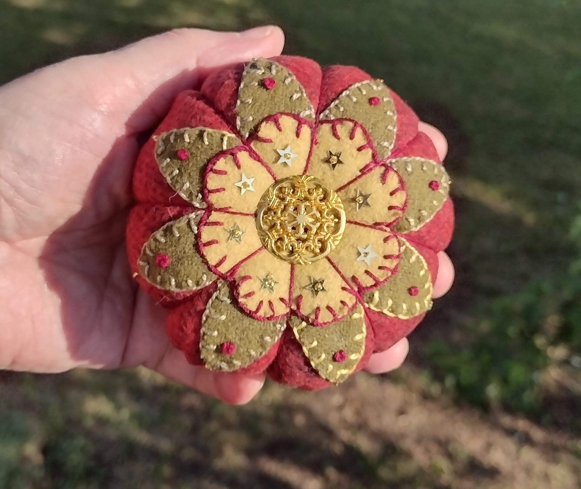 Embroidered Wool Pin Cushion - Tomato Style, Original Design, Ground ...