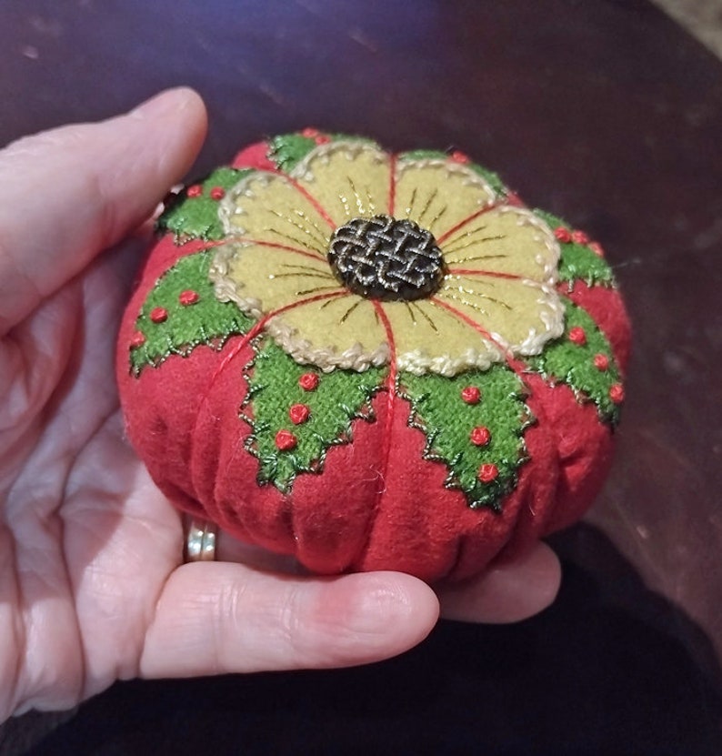 Embroidered Wool Pin Cushion - Tomato Style, Original Design, Ground ...