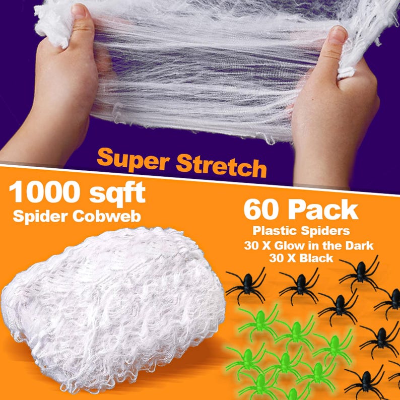 Joyx 1000 Sqft Halloween Spider Web Decorations Super Stretch Spider