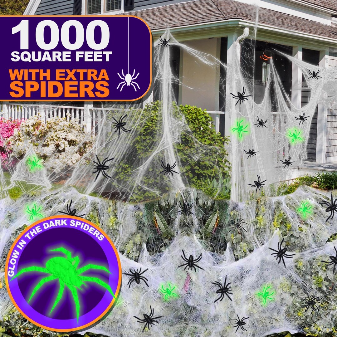 Halloween Spider Web Decor: 1000 Sqft, Glow-in-the-dark Spiders - Etsy