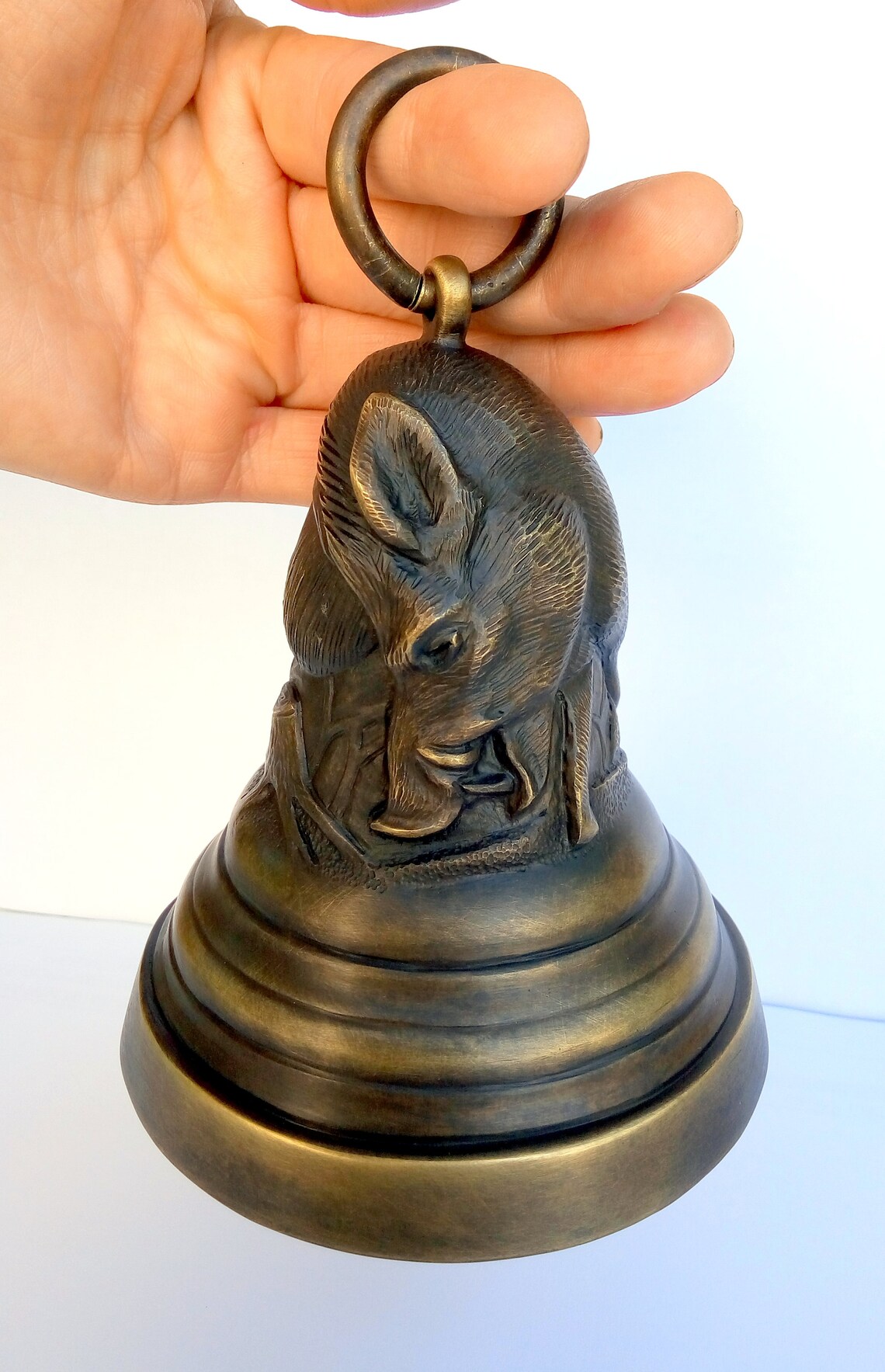 Brass Bell, Bronze Table Bell, Wild Boar Figurine, Hunter Gift, Art ...