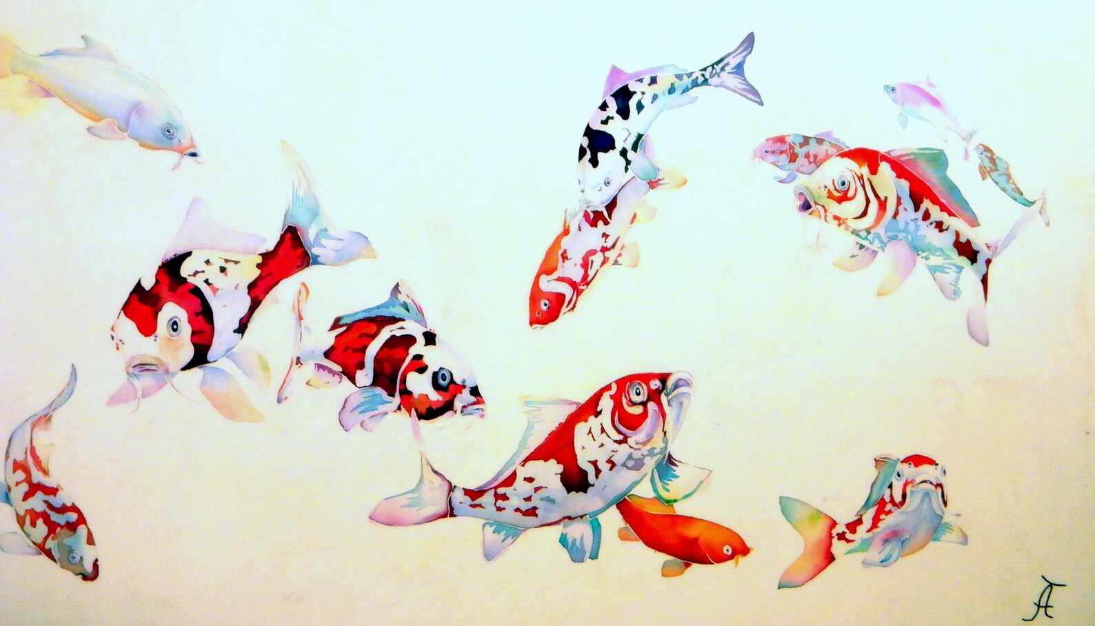 Koi Painting Batik Wall Hanging Wall Art Original Watercolor Gift for ...